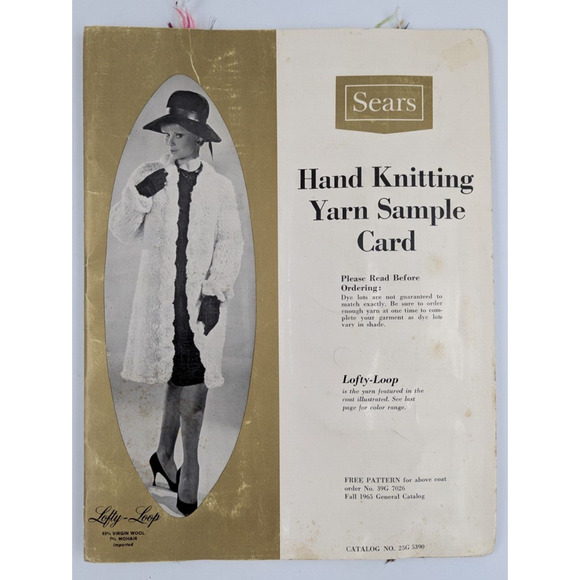 Sears | Office | Vintage Sears Hand Knitting Yarn Sample Card Catalog ...